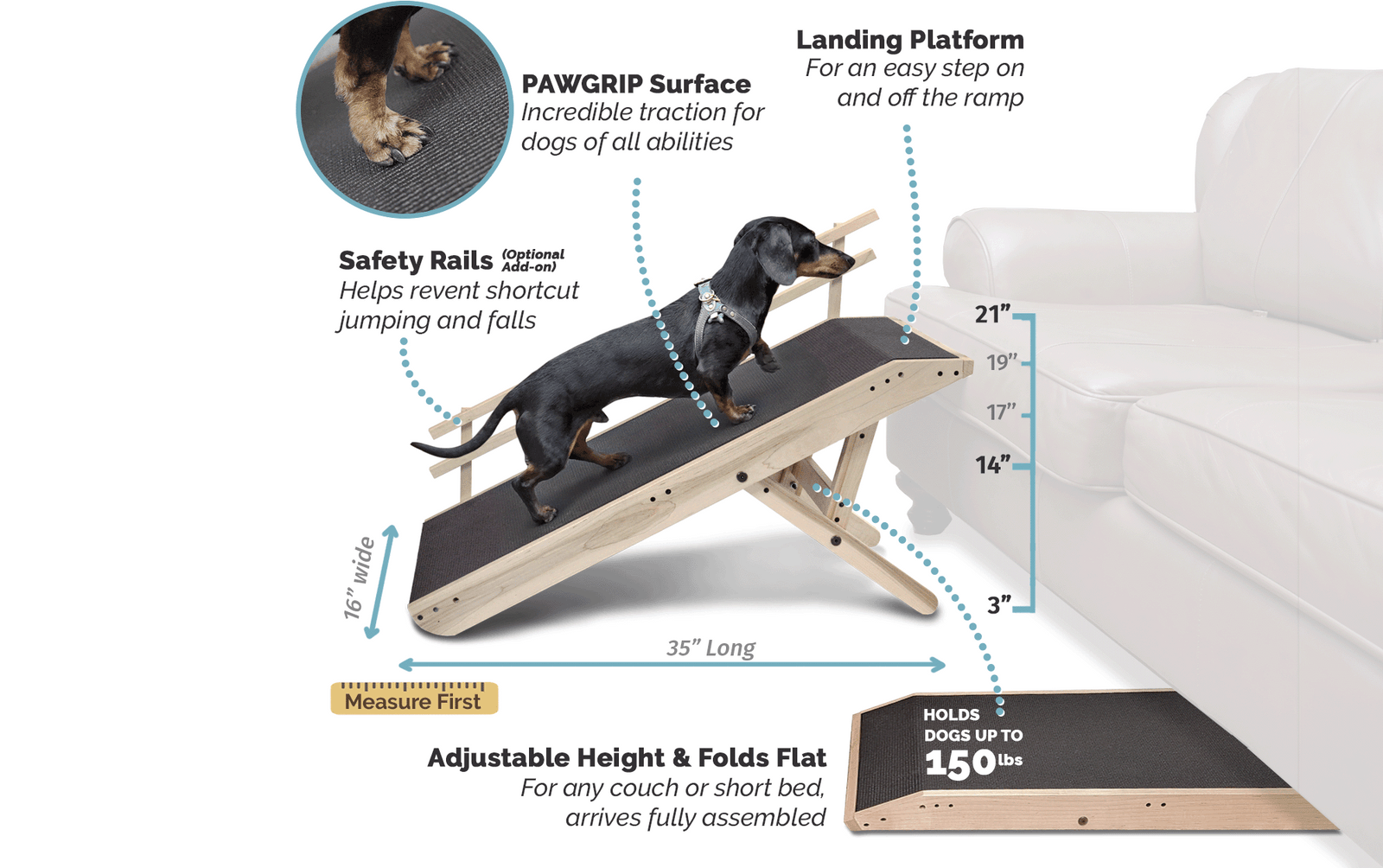 Dog Ramp for Couch with Optional Safety Rails - by DoggoRamps™