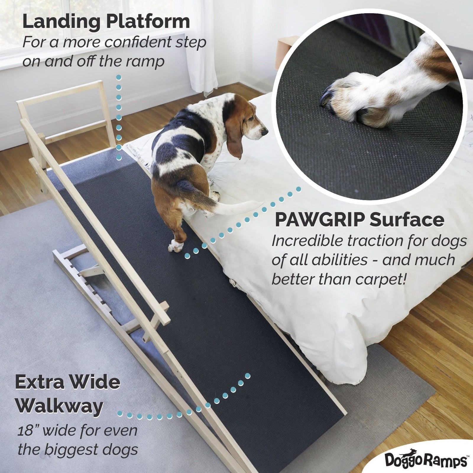 Bed Ramp for Medium & Large Dogs - Adjustable Dog Ramp with Rails