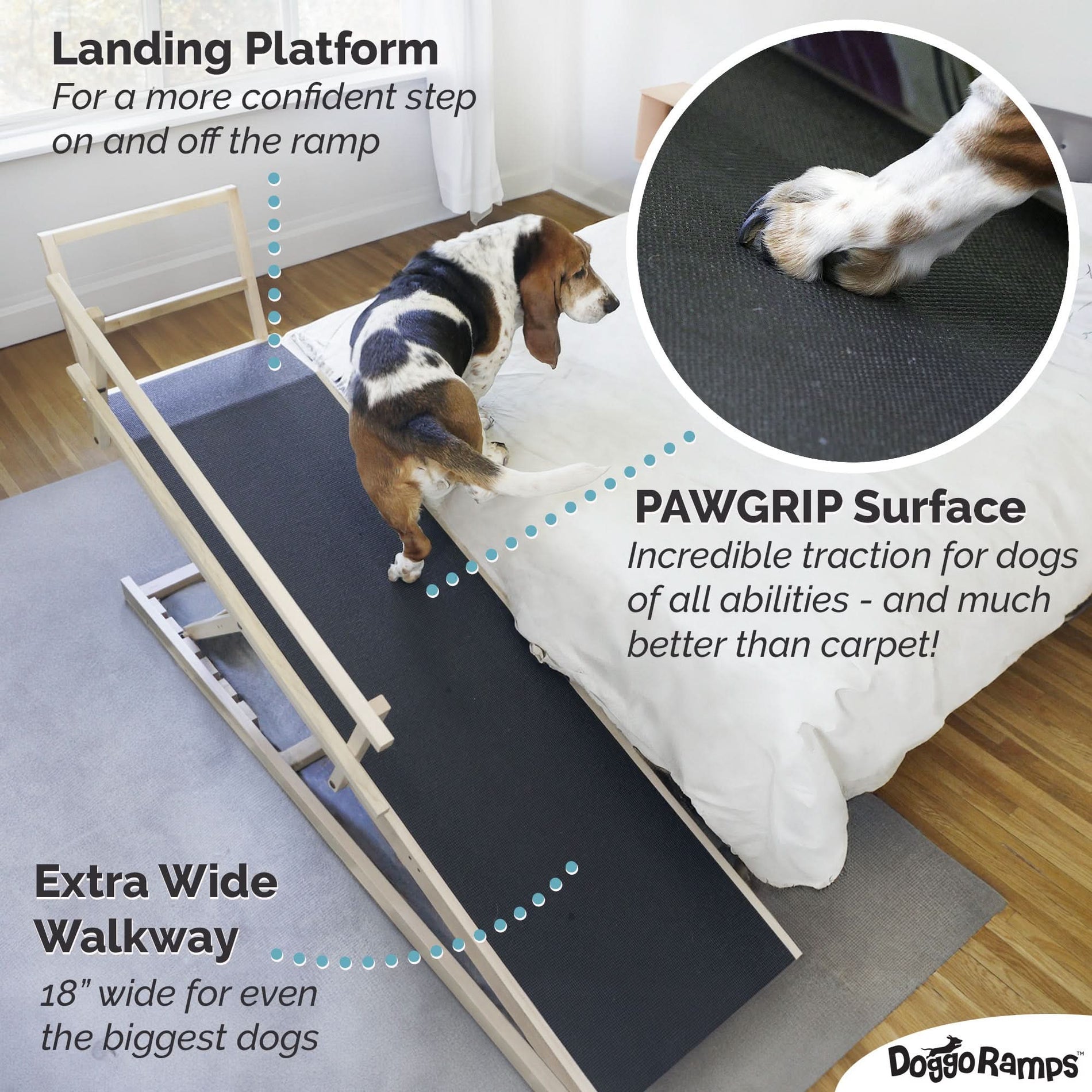Bed Ramp for Medium & Large Dogs - Adjustable Dog Ramp with Rails