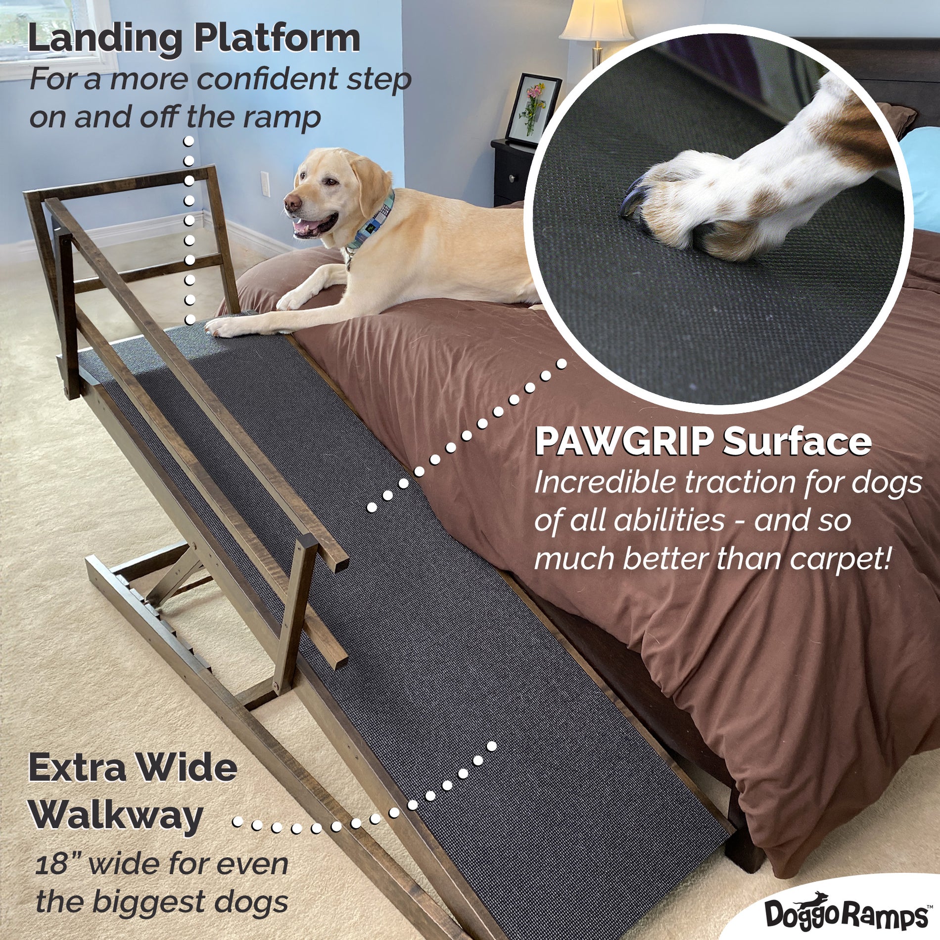 Bed Ramp for Medium & Large Dogs - Adjustable Dog Ramp with Rails