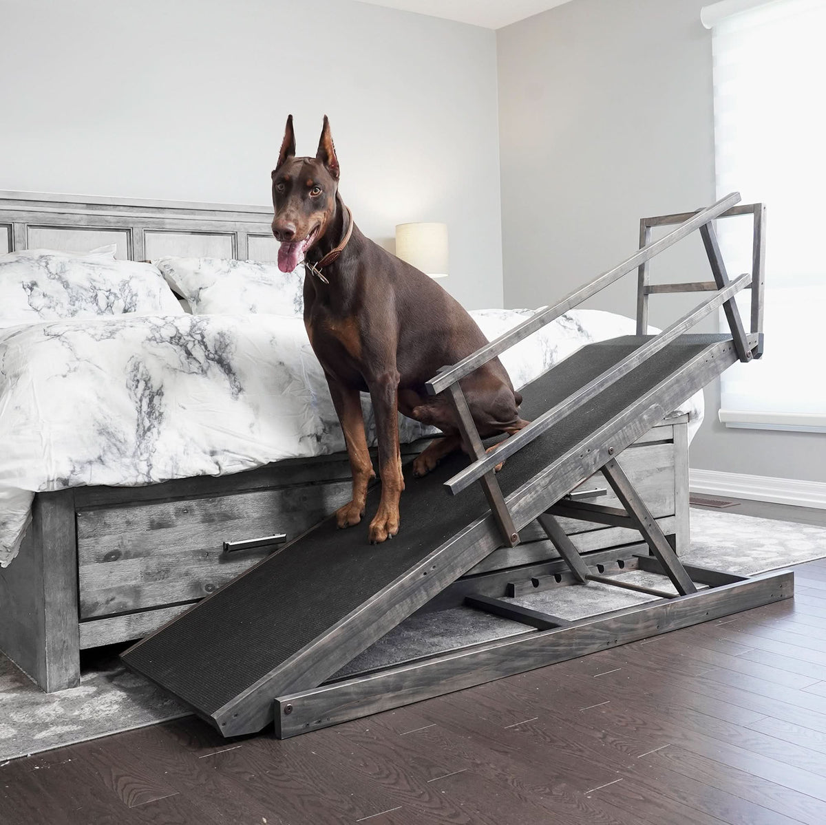 Bed Ramp for Medium & Large Dogs - Adjustable Dog Ramp with Rails