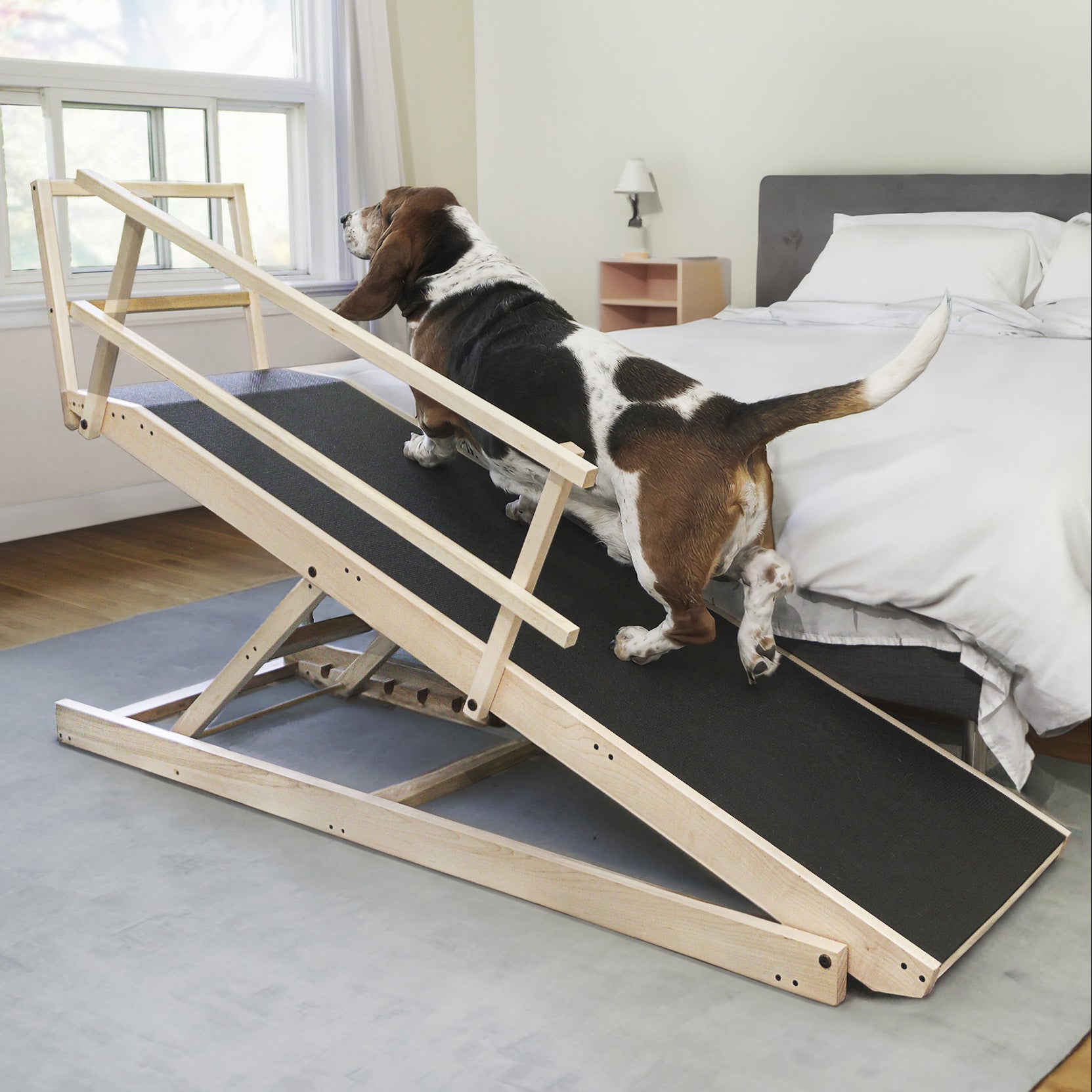 Bed Ramp for Medium & Large Dogs - Adjustable Dog Ramp with Rails